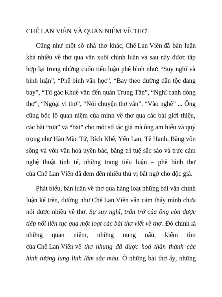 CLV Quan Niệm Về Thơ | PDF