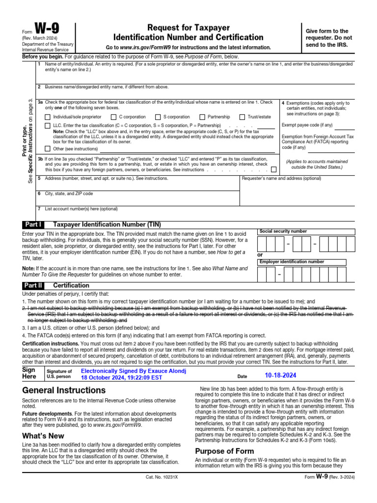IRS Form W-9 Instructions 2024 | PDF | Limited Liability Company ...