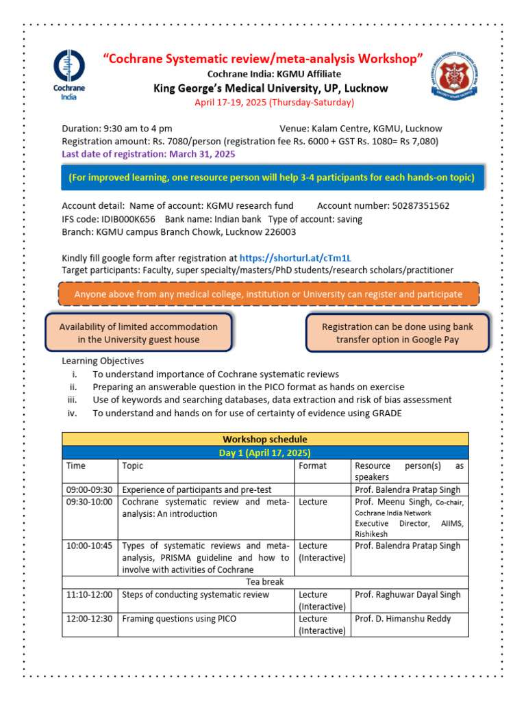 Cochrane Systematic Review Workshop April 2025 | PDF | Systematic ...