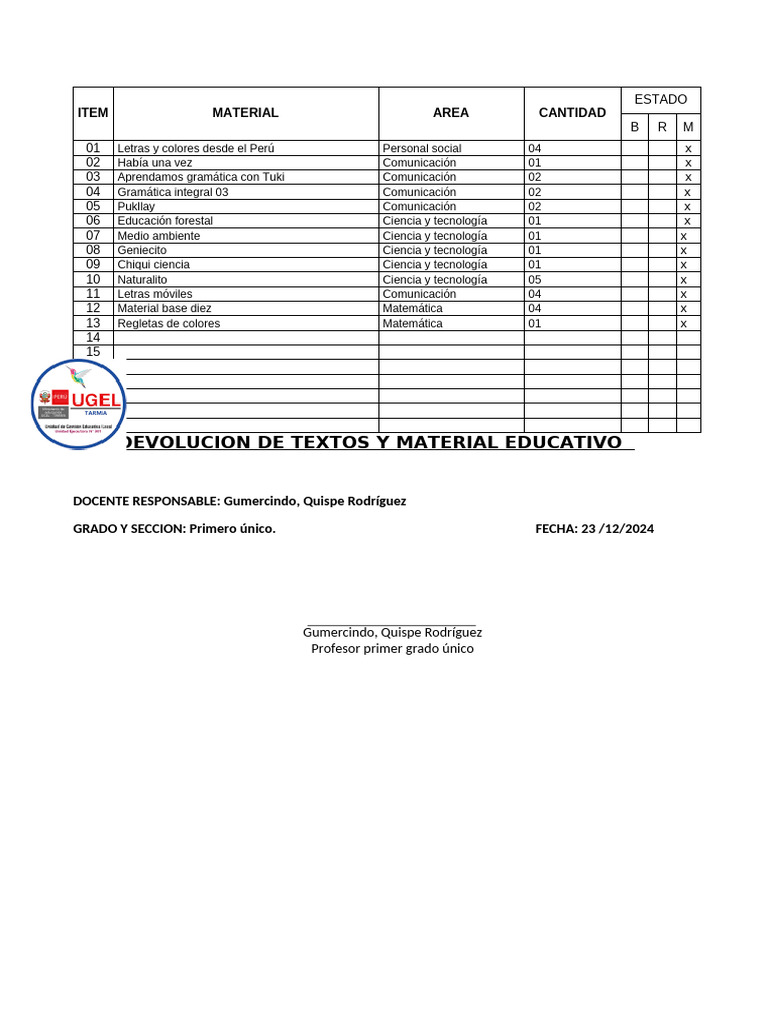 Formato Devolucion de Textos y Material | PDF