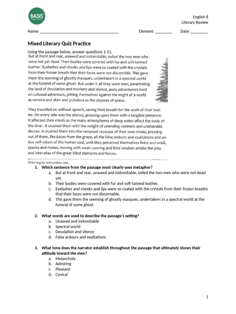 Literary Quiz Practice for English 8 | PDF | Irony