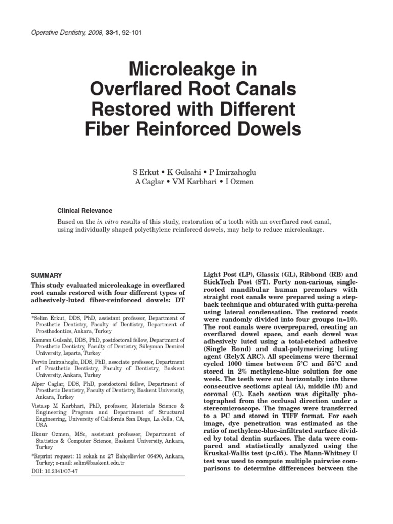 Microleakage - in - Overflared - Canals Restored With Different Fiber ...