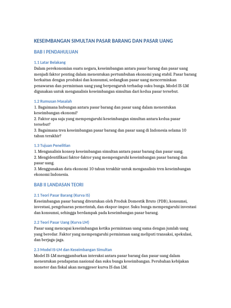Makalah Keseimbangan Simultan Pasar Barang Dan Pasar Uang | PDF
