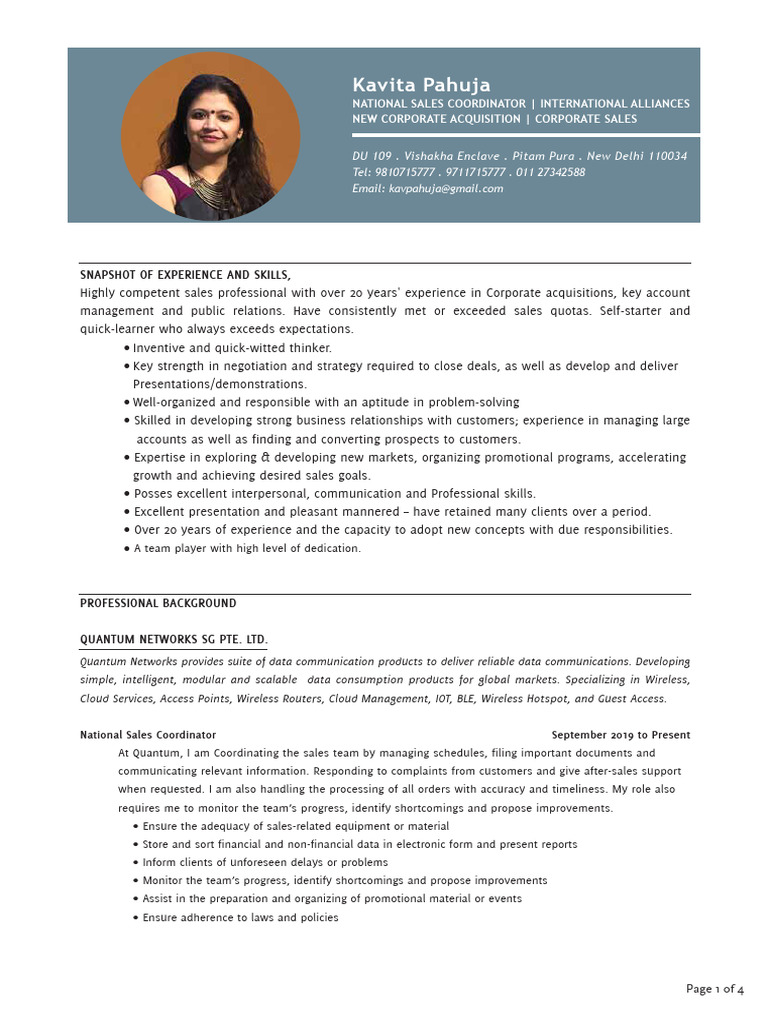 Kavita CV Jan 2020 Photo | PDF | Sales