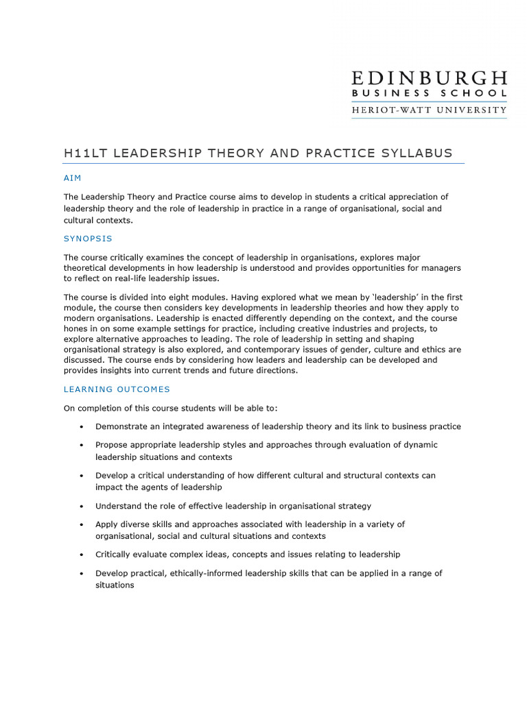 Leadership Theoryand Practice Syllabus | PDF | Leadership | Theory