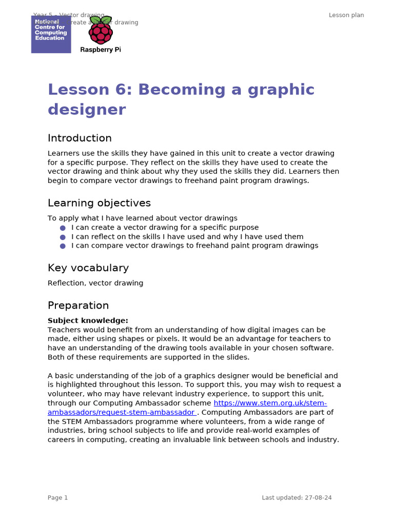 L6 Lesson Plan - Vector Drawing - Y5 | PDF | Drawing | Lesson Plan