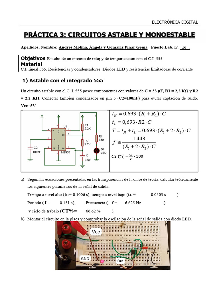 PRÁCTICA 3. Astables y Monoestables | PDF | Red eléctrica | Electrónica