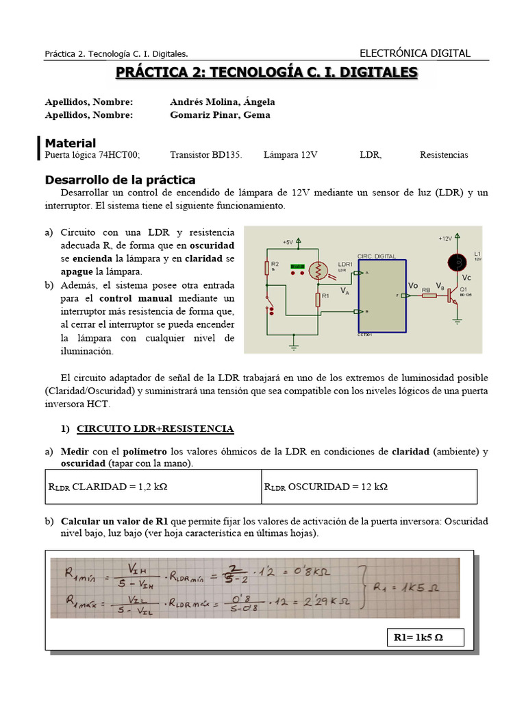 PRACTICA 2. Control Luz | PDF | Cambiar | Electrónica
