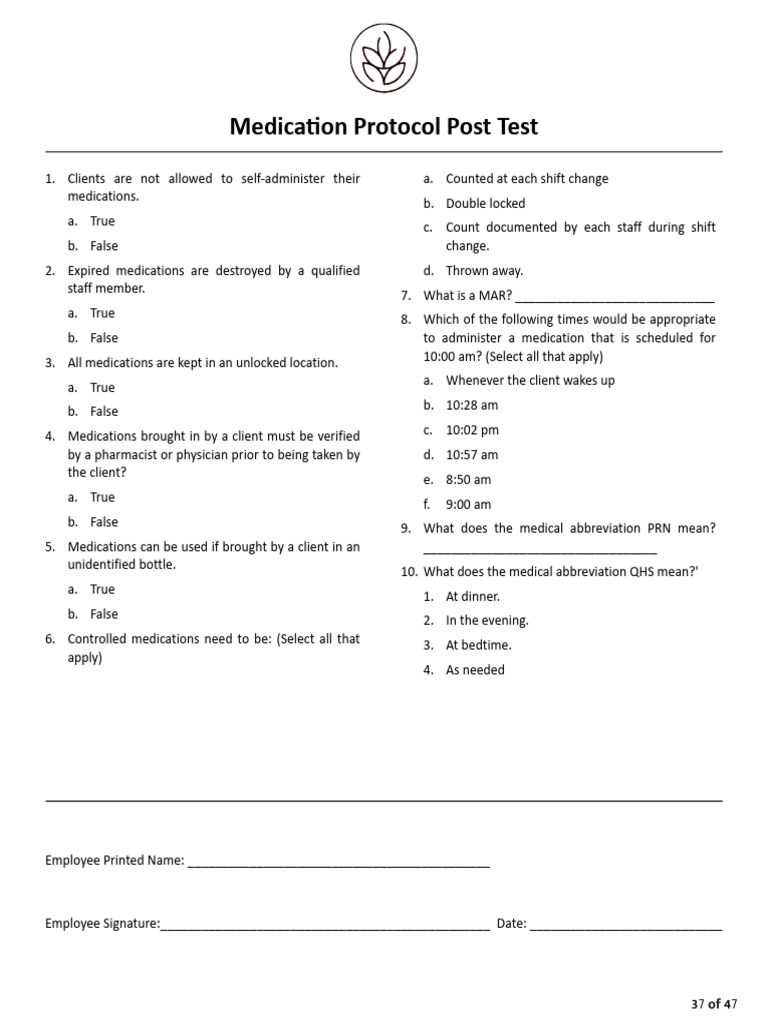Medication Competency Test | PDF | Health Care | Medicine