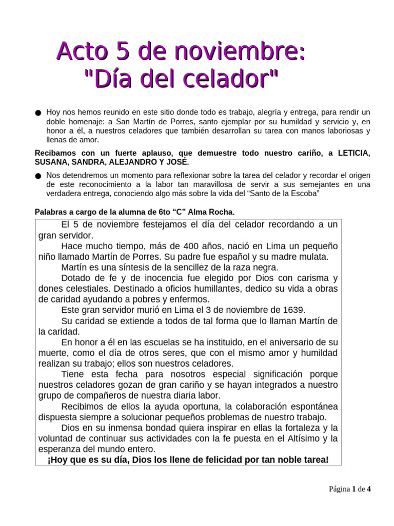 Acto Dia Del Celador | PDF | Concepciones de dios