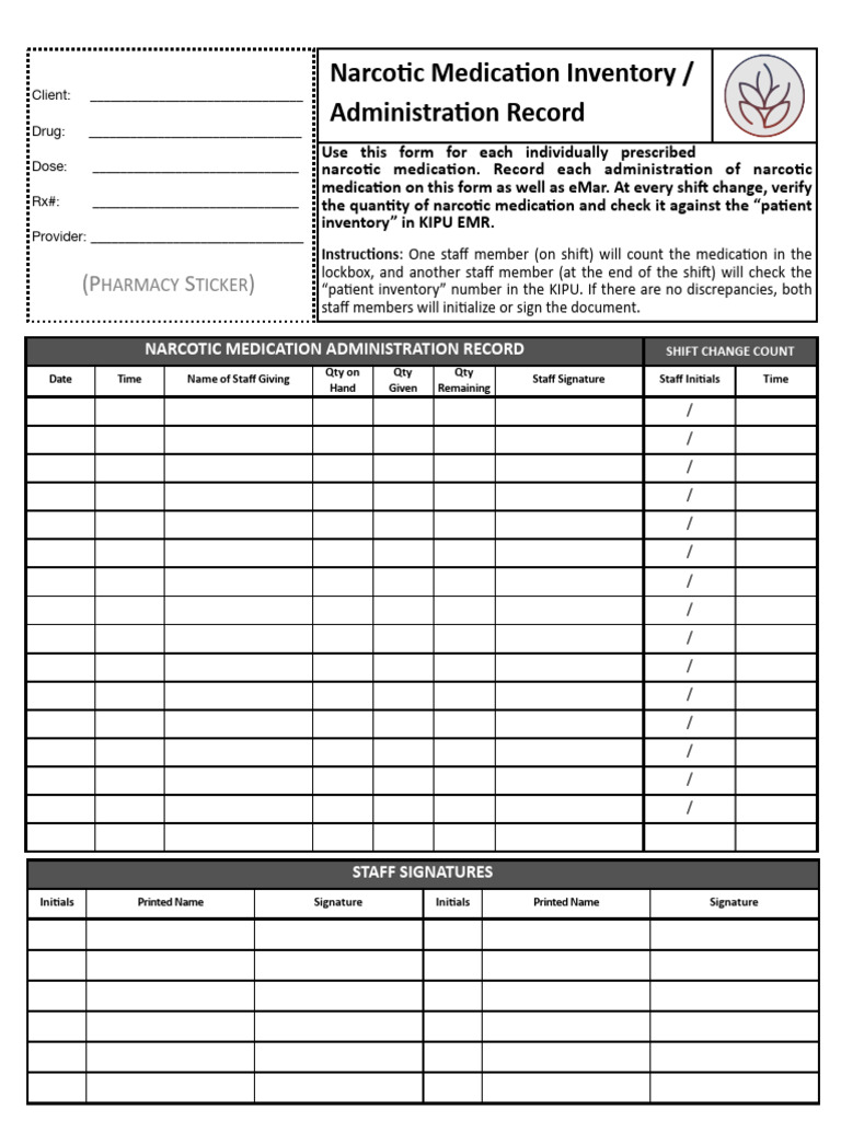 Narcotic Medication Shift Change Record | PDF | Social Programs ...