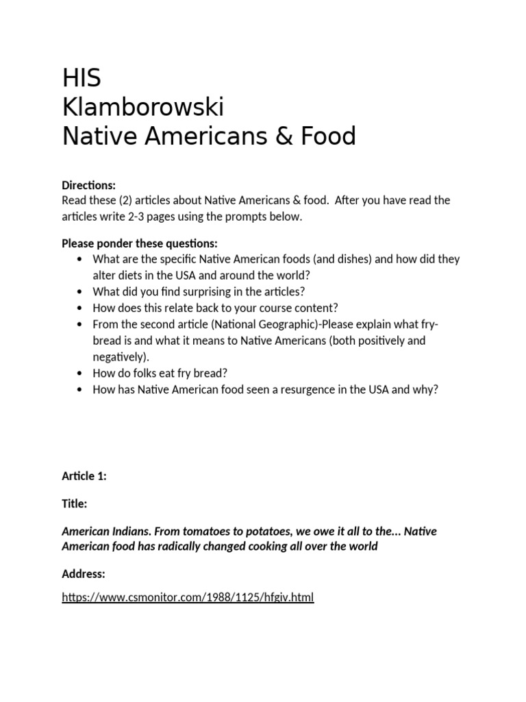 HIS 111 Articles-Native Americans + Food | PDF