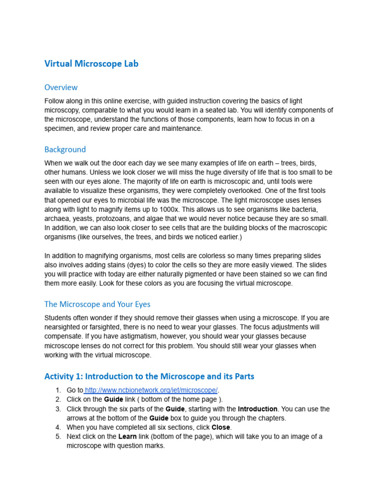Copy of Virtual Microscope Lab | PDF | Glass Engineering And Science ...
