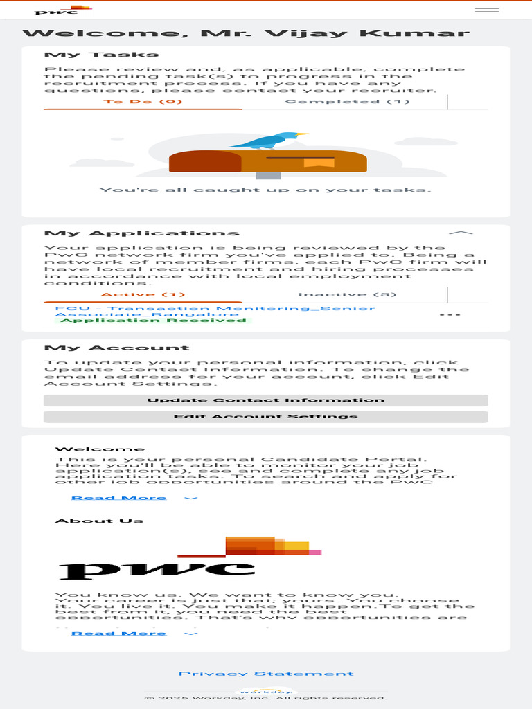 PwC Candidate Portal Overview for Mr. Vijay | PDF