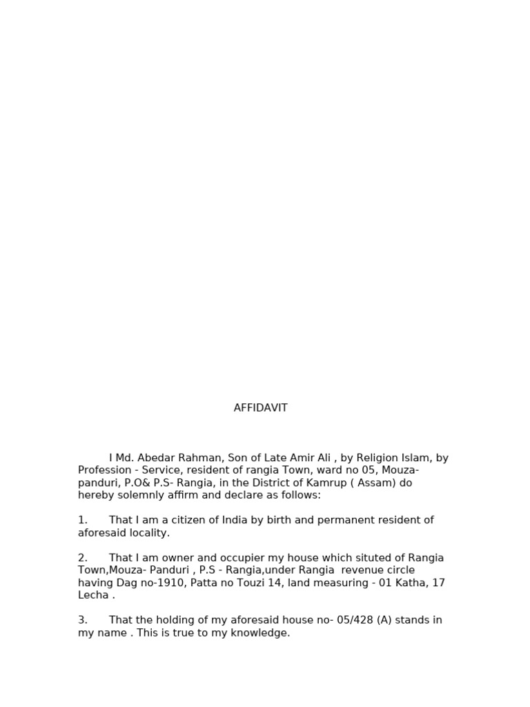 Land Ownership Affidavit Format | PDF