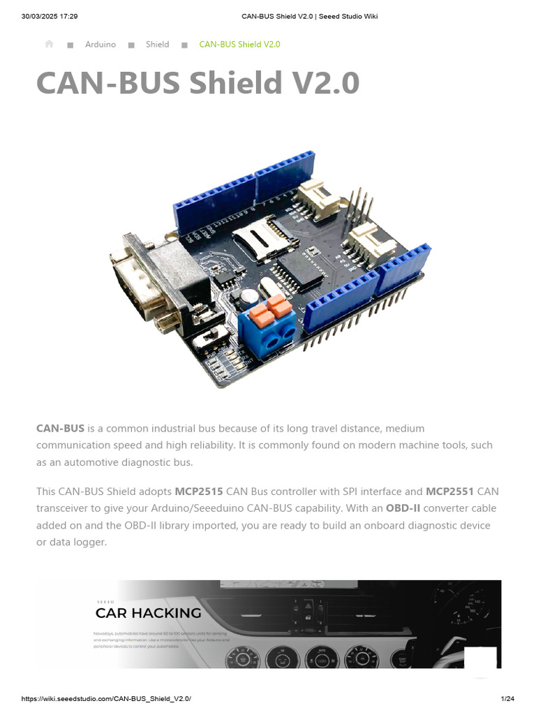 CAN-BUS Shield V2.0 - Seeed Studio Wiki | PDF | Arduino | Computer Science