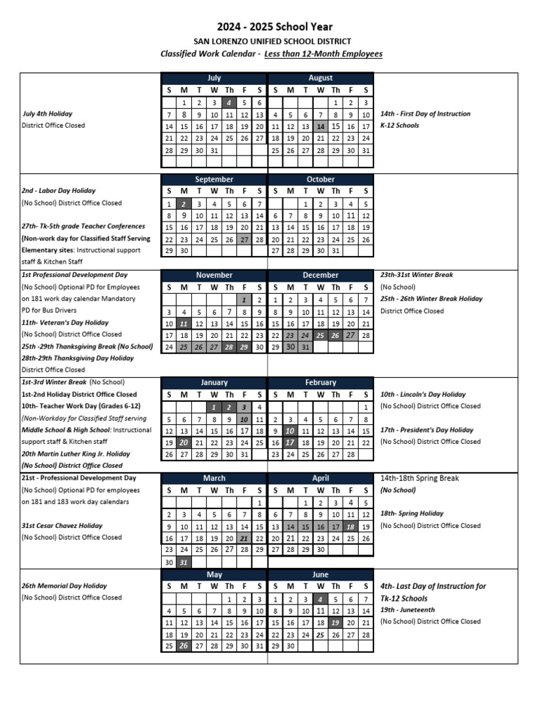 SVUSD 2024-2025 Classified Calendar | PDF | Observances | Holidays