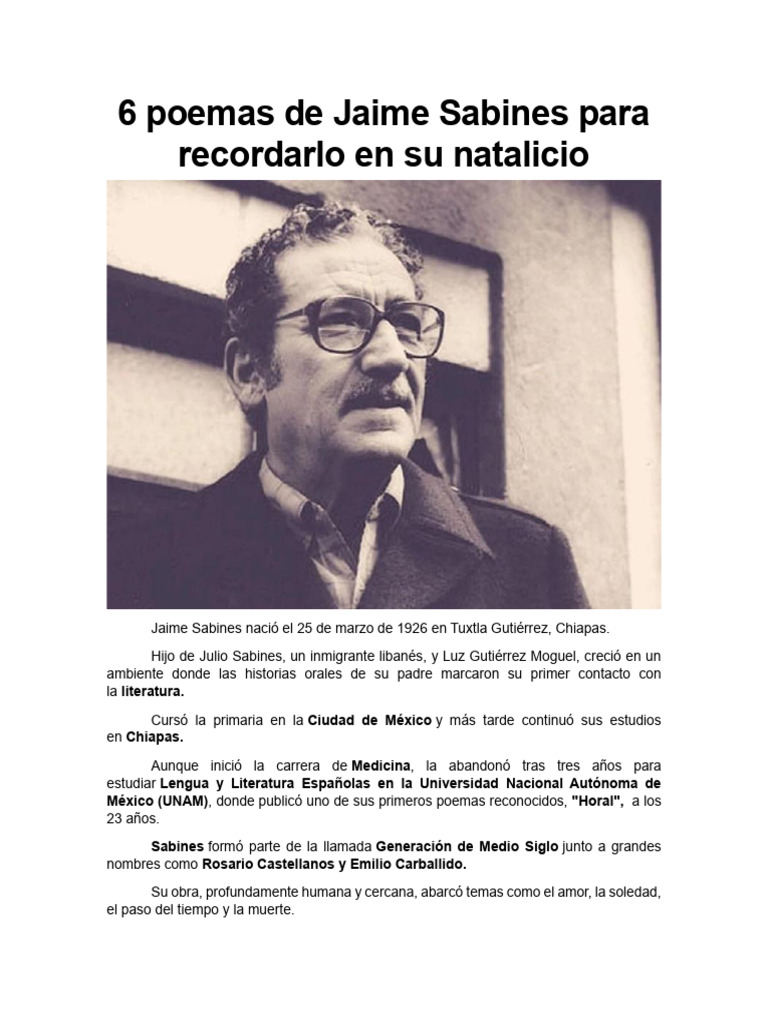 Poemas de Jaime Sabines para su natalicio | PDF