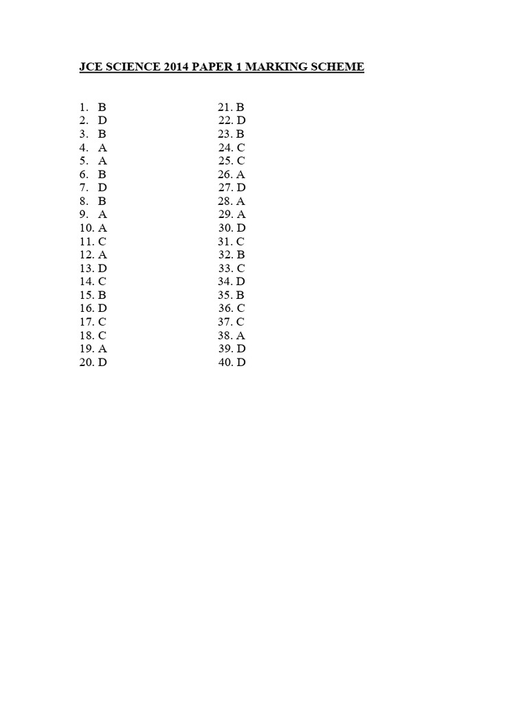 Jce Science 2014 Paper 1 Marking Scheme | PDF