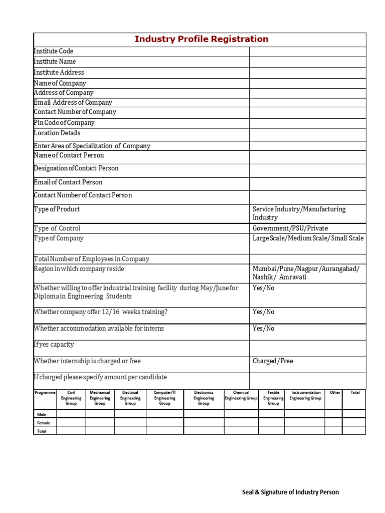 Industry Profile Registration Form | PDF