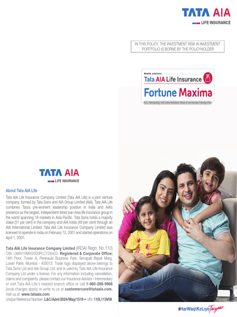 Tata AIA Fortune Maxima Insurance Plan | PDF | Insurance | Investing