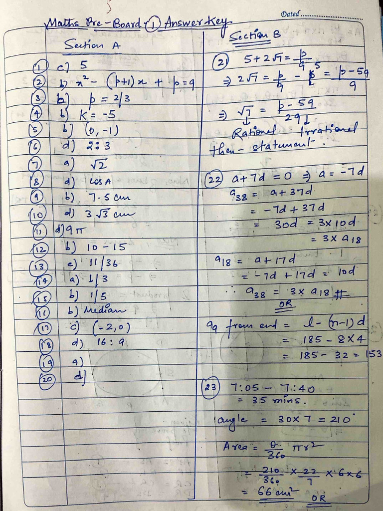 Maths Pre Board 1 Answer Key Pdf