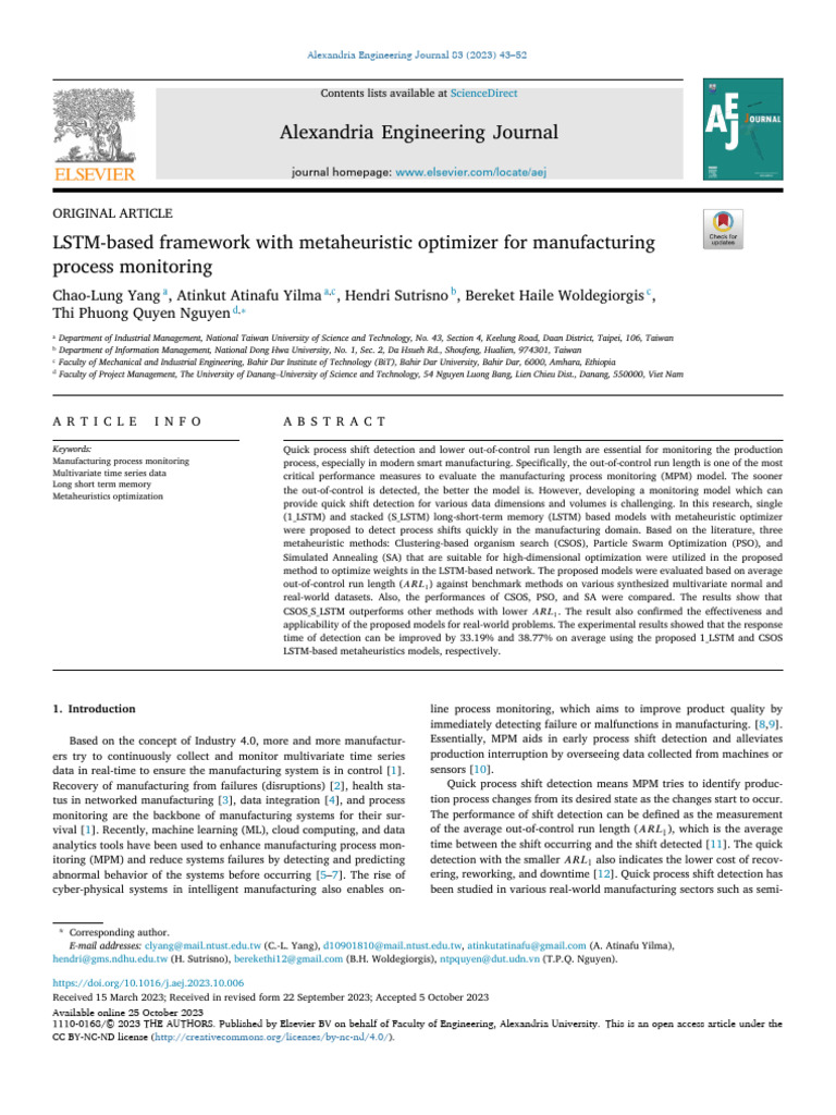 LSTM Based Framework With Metaheuristic Optimizer Fo - 2023 - Alexandria Enginee | PDF | Machine ...