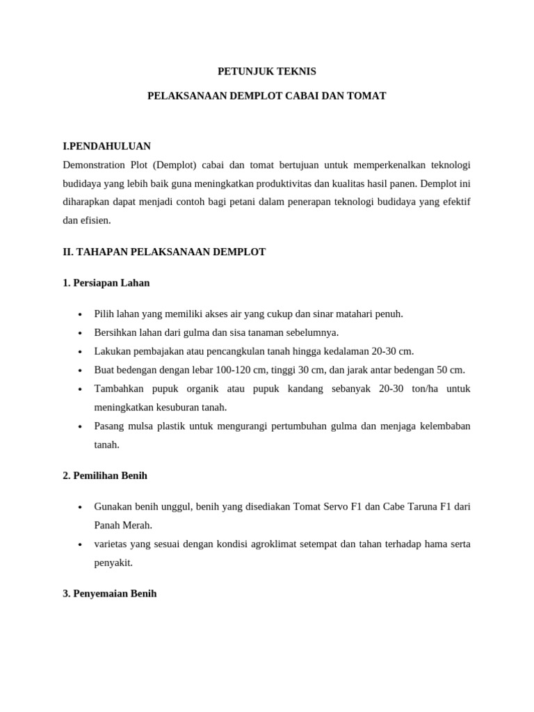 Petunjuk Teknis Demplot Cabe Dan Tomat | PDF