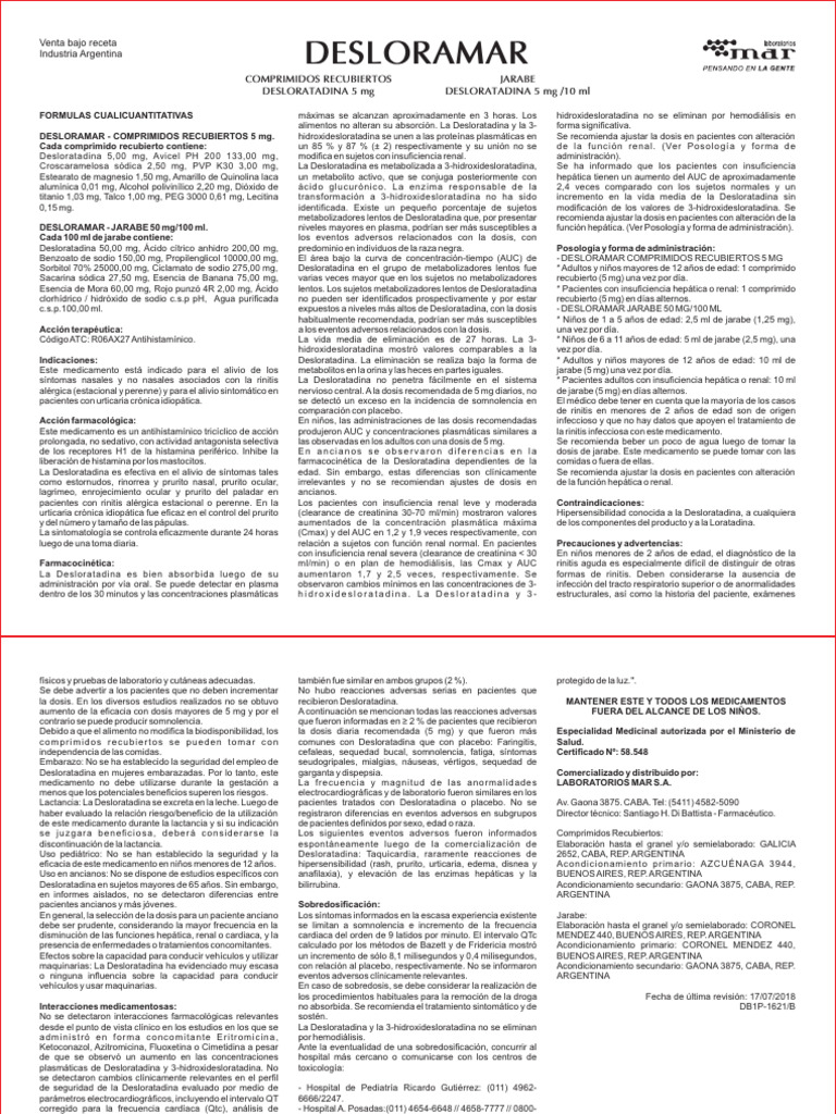 Desloramar | PDF | Farmacología | Drogas