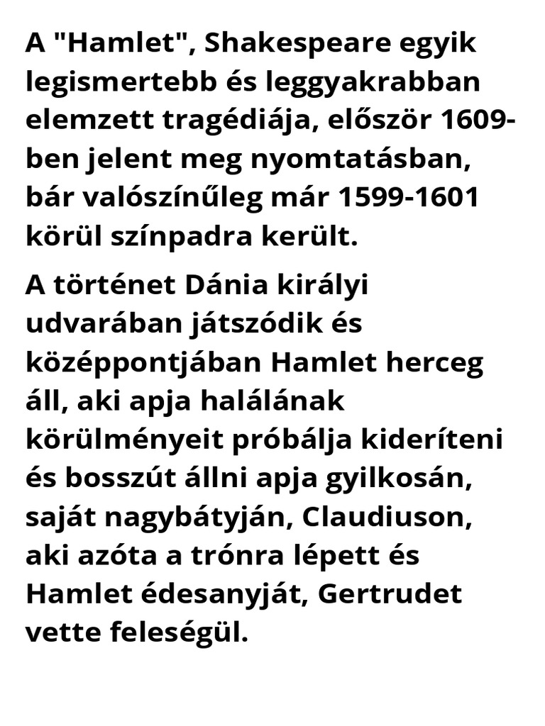 A Hamlet, Shakespeare Egyik Legismertebb És Leggyakrabban Elemzett ...