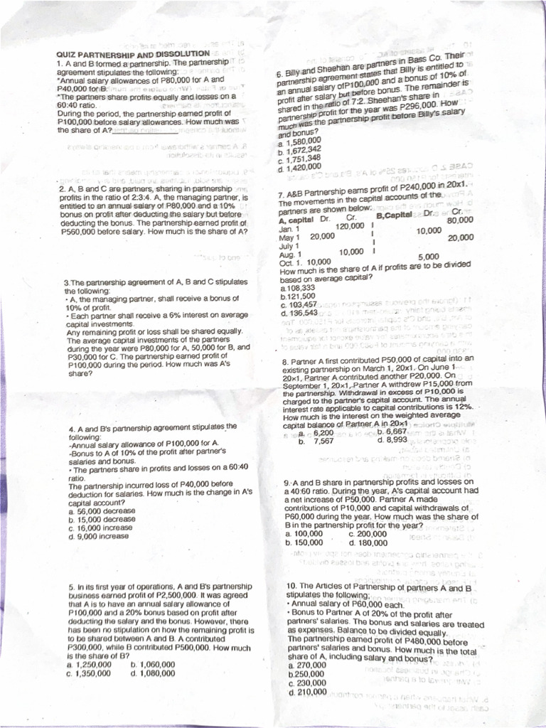 Quiz Partnership and Dissolution | PDF