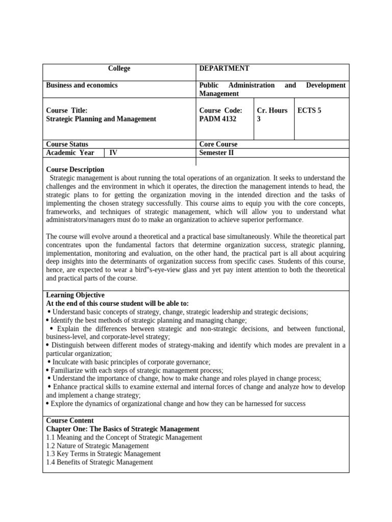 Strategic Planning and Management Course | PDF | Strategic Management ...