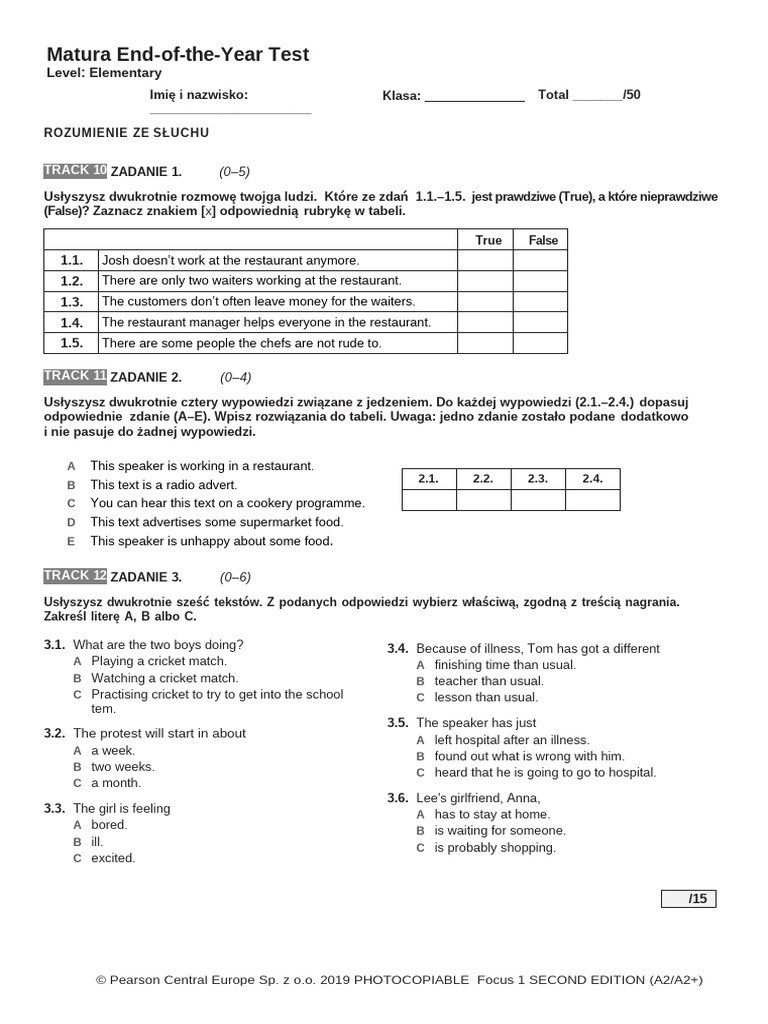 Focus1 2E End-Of-The-Year Test Elementary | PDF
