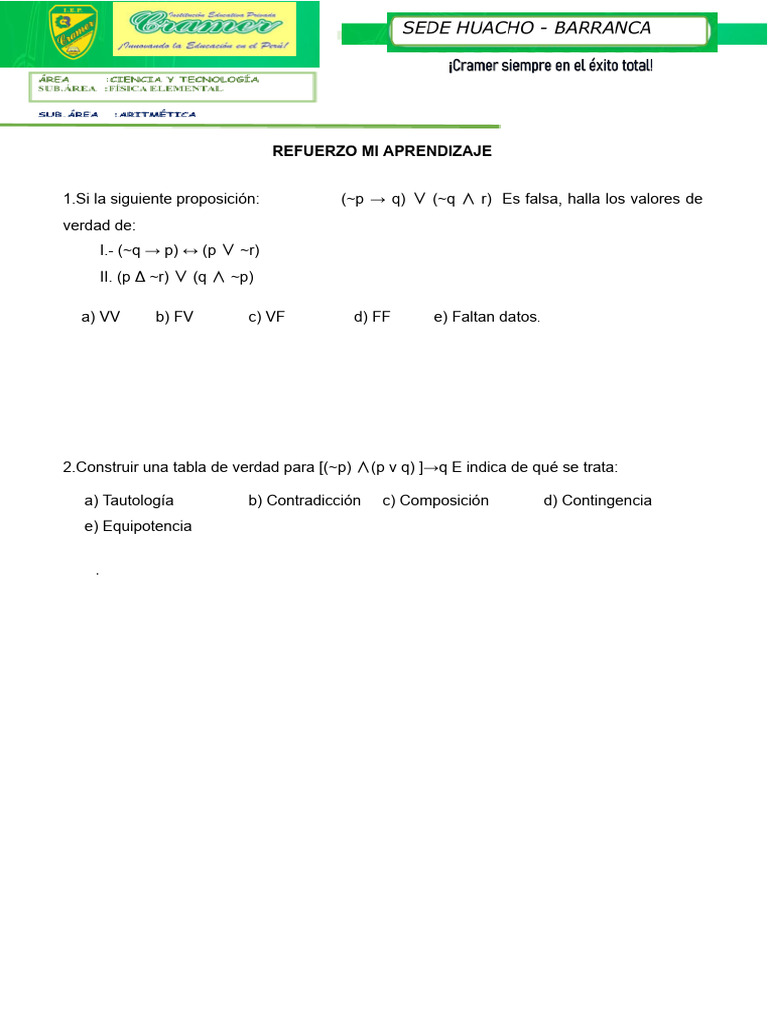Valores de verdad y tablas lógicas | PDF