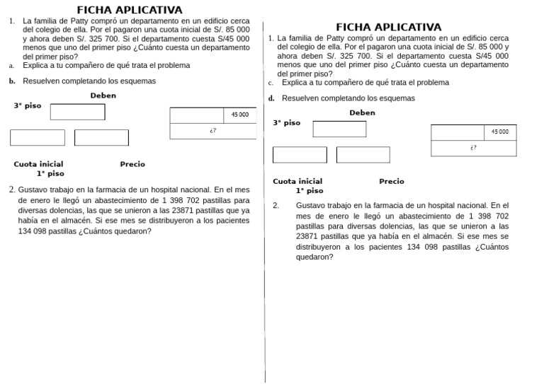 Ficha Problemas de Adicion y Sustraccion | PDF