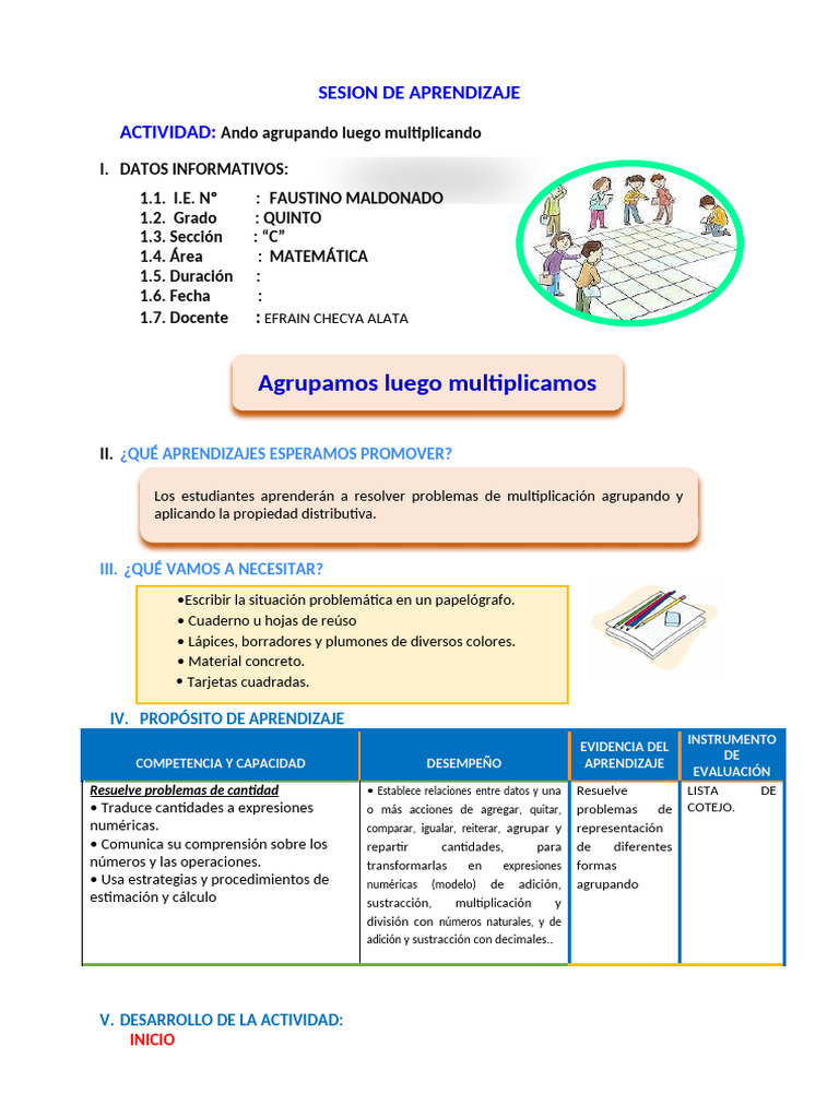 Sesión Ando Agrupando Luego Multiplicando | PDF | Multiplicación | Aprendizaje