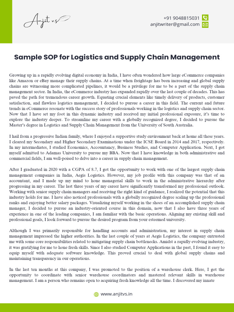 Sample SOP For Logistics and Supply Chain Management | PDF | Logistics ...