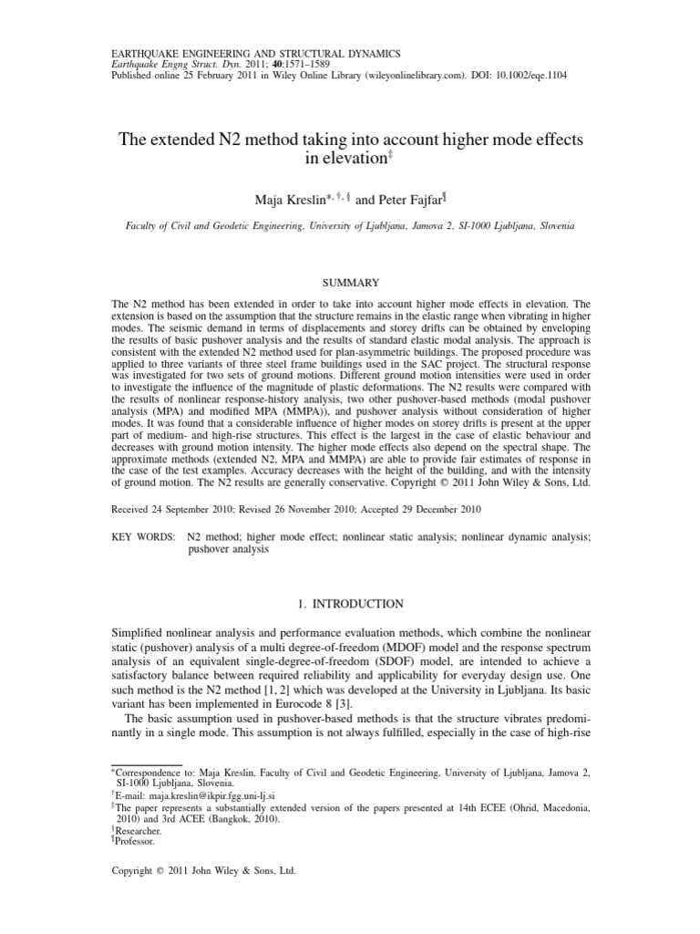 Earthq Engng Struct Dyn - 2011 - Kreslin - The Extended N2 Method ...