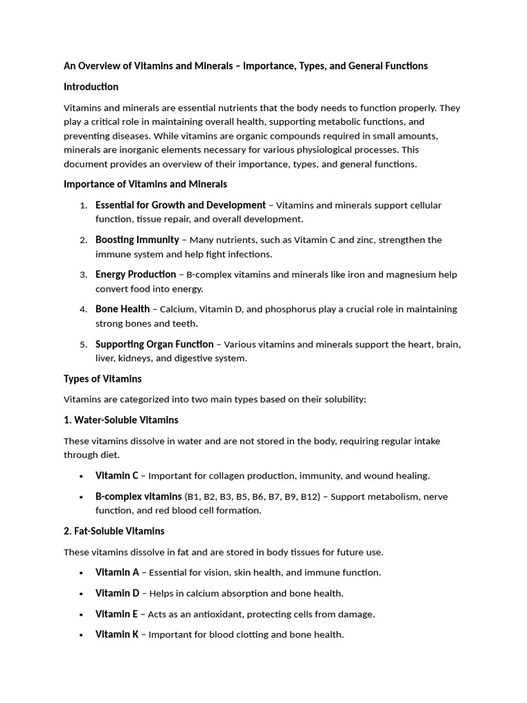 An Overview of Vitamins and Minerals | PDF | Vitamin | Nutrients