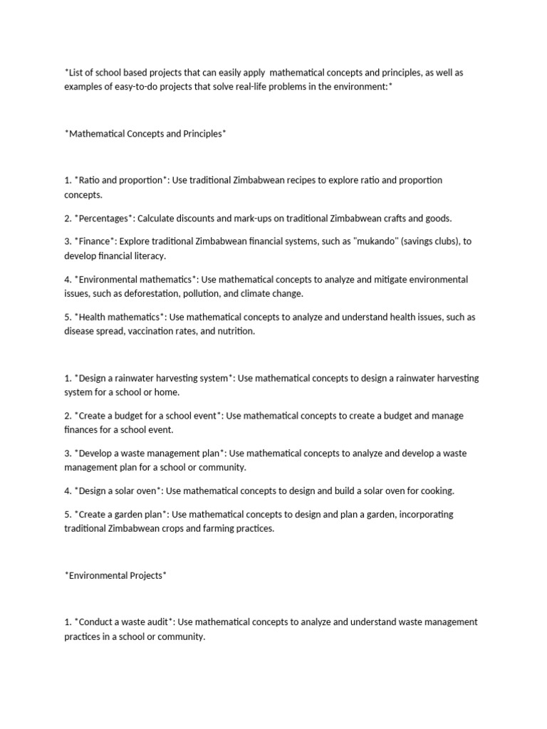 School-Based Math Projects for 2025 | PDF | Energy Conservation | Zimbabwe
