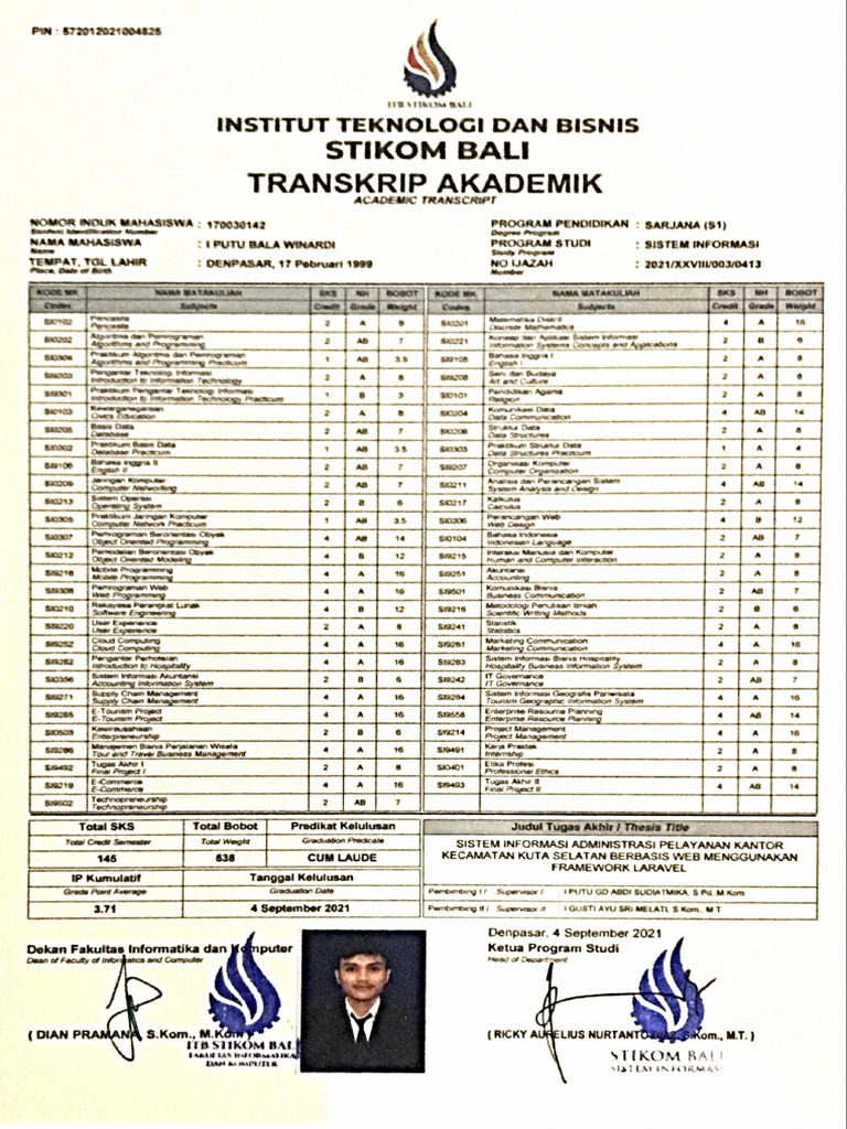 Transkrip Nilai | PDF