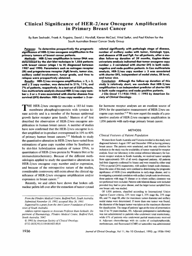 1993 - Clinical Significance of HER-2 - Neu Oncogene Amplification in ...