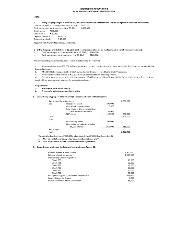 Bank Reconciliation Examples and Solutions | PDF | Cheque | Banks
