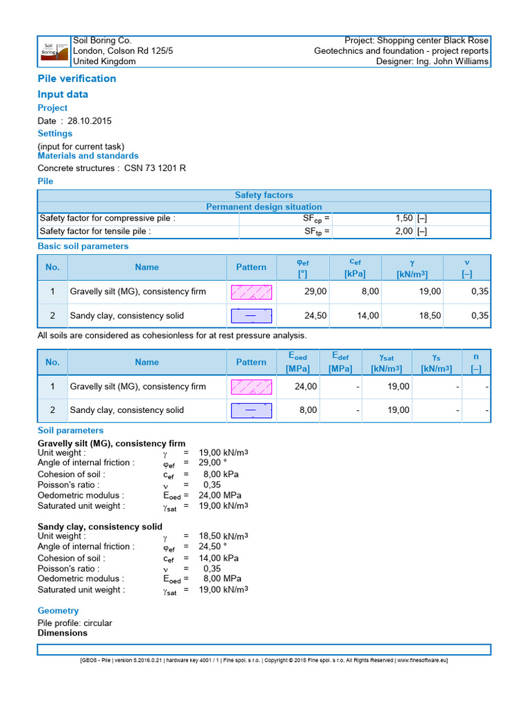 Geo5 Pile Sample Report | PDF | Deep Foundation | Young's Modulus