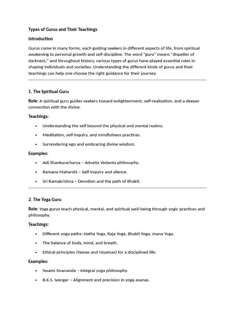 Types of Gurus and Their Teachings | PDF | Yoga | Guru