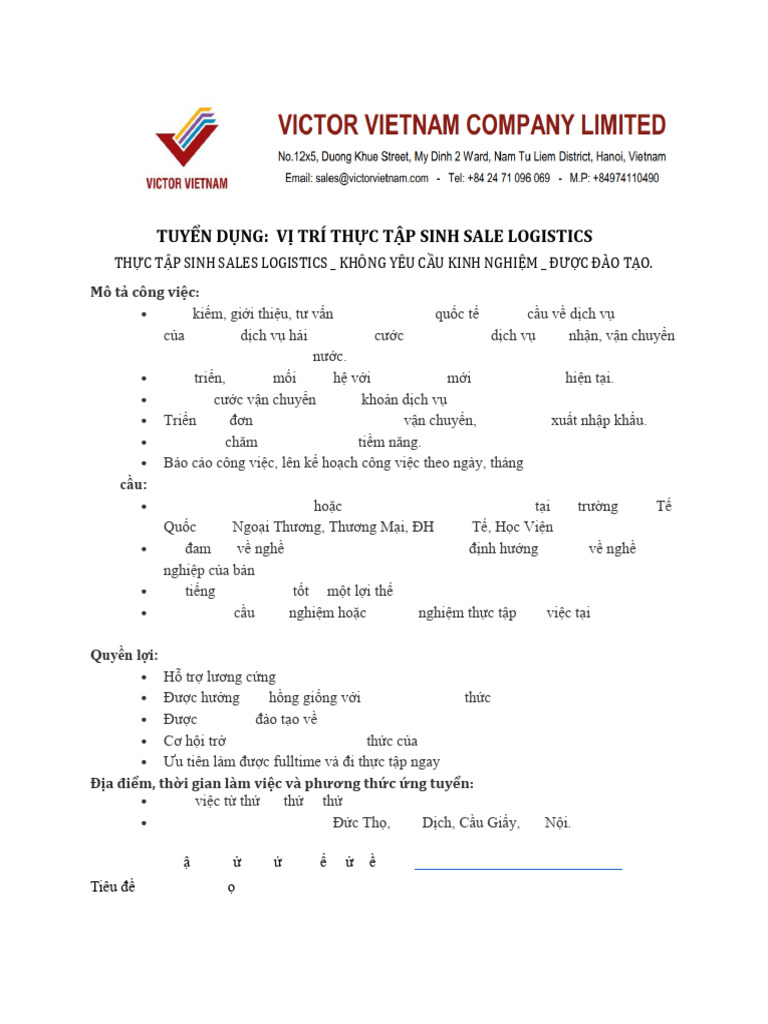 Jd Tuyển Dụng Tts Logistics | PDF