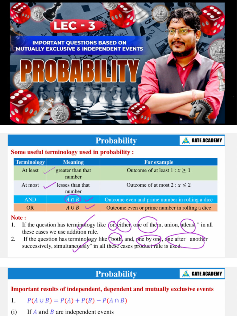 Probability - Important Questions Based On Mutually Exclusive & Independent Events | PDF