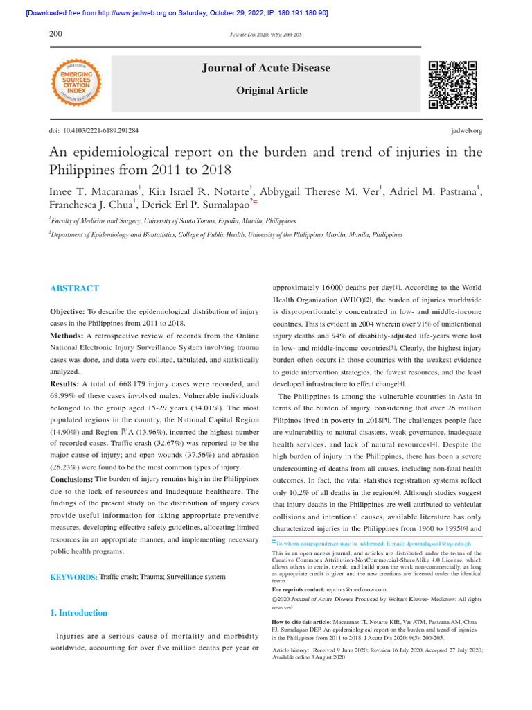 An Epidemiological Report On The Burden and Trend of Injuries in The ...