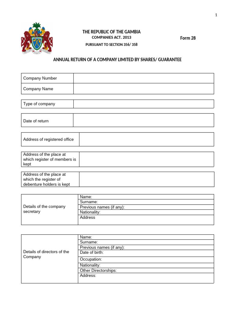 Annual Return Form for Gambia Companies | PDF