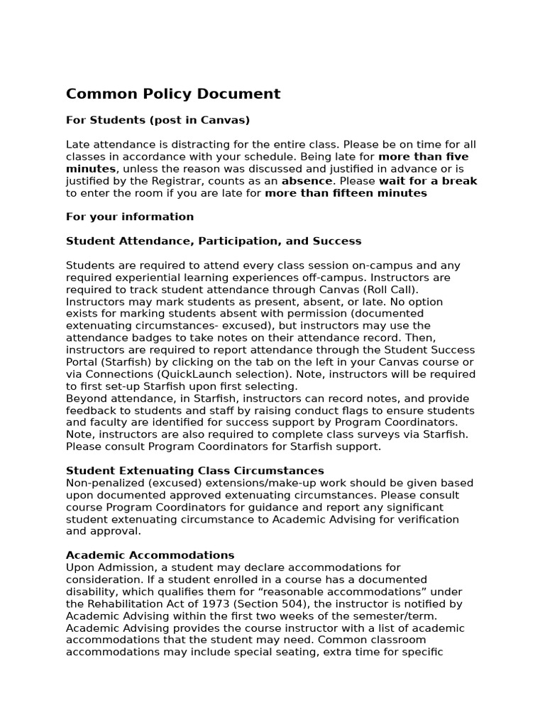 Common Policy Document On Absence | PDF